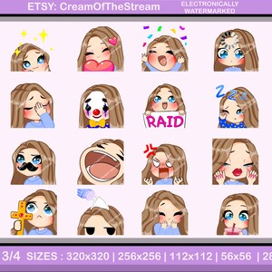 Discord Emotes Emojis 70pcs ( Girl EMILY : Light Brown Hair | Blue Eyes ...