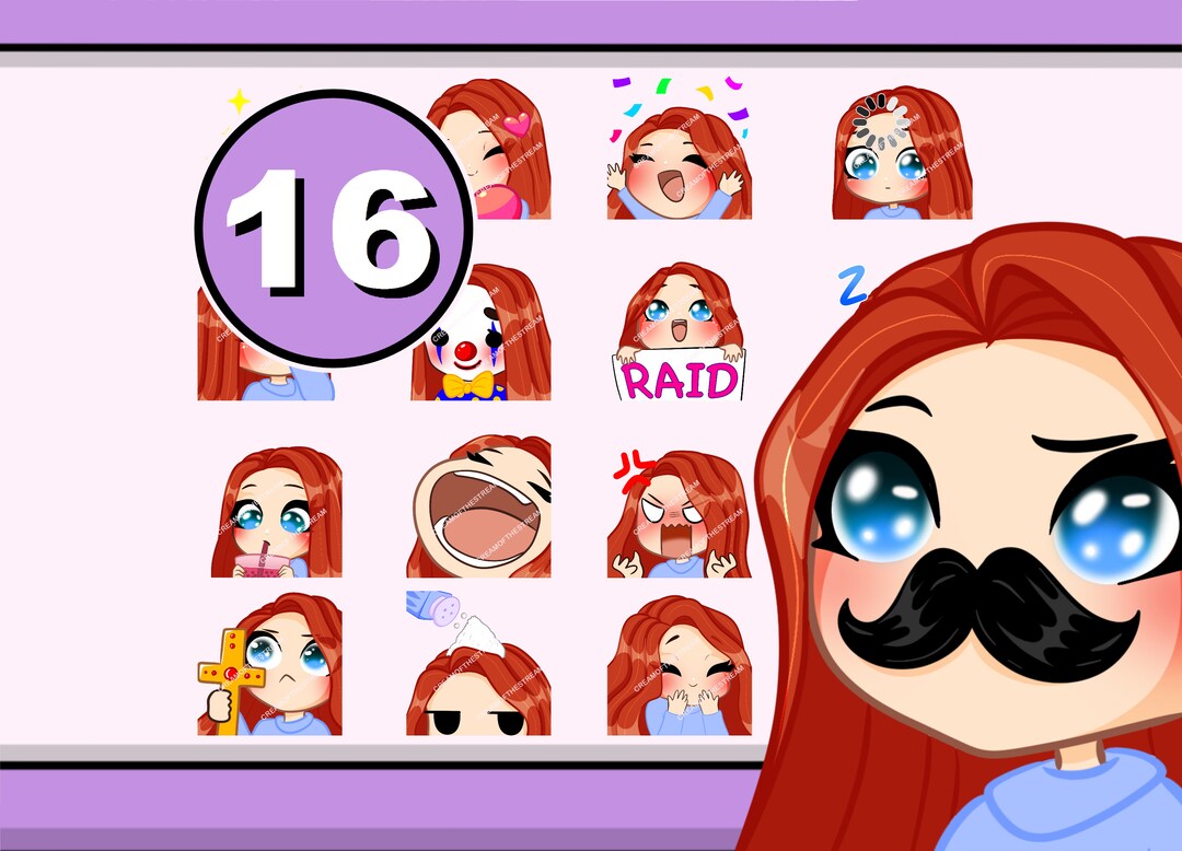 Emotes Pack 16pcs ( Girl RAJA : Ruby Hair | Blue Eyes | Pale Skin ) - Etsy