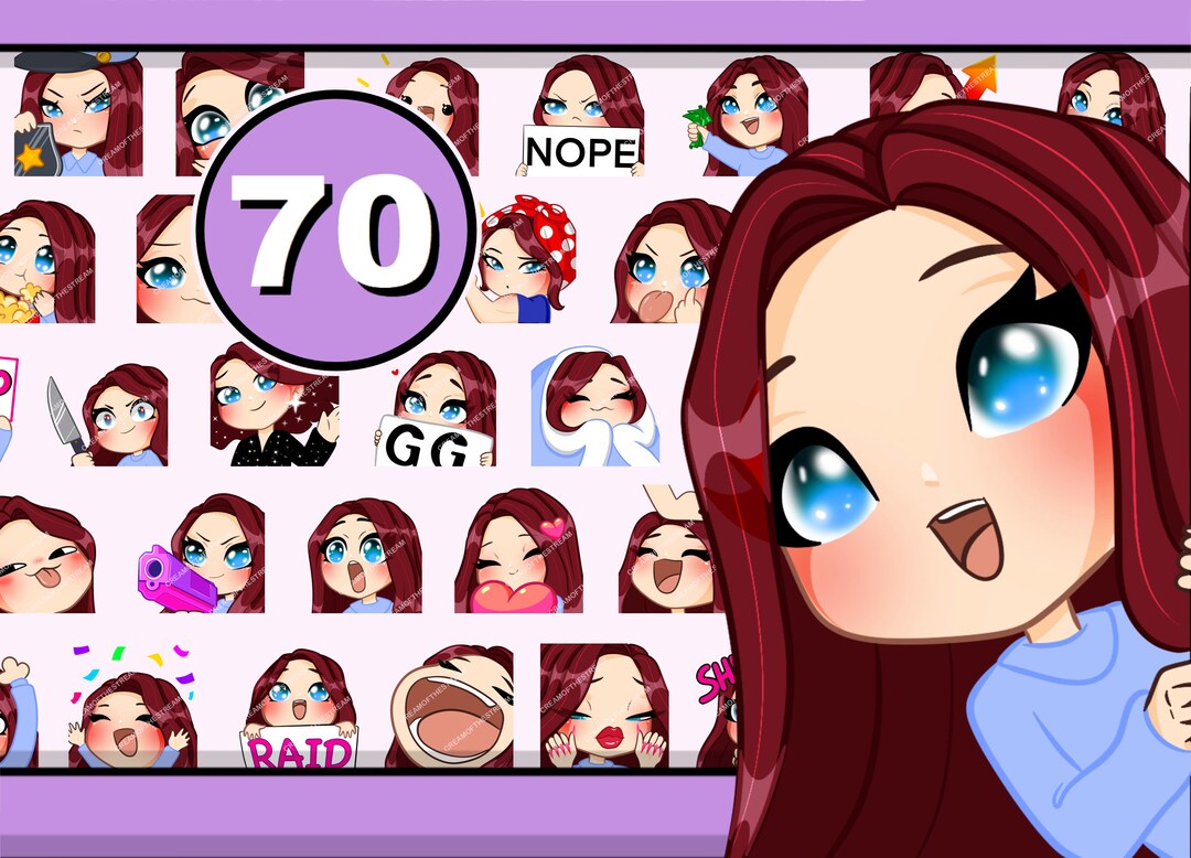 Discord Emojis | Emotes Twitch 70pcs ( Megan | Maroon Hair | Blue Eyes ...