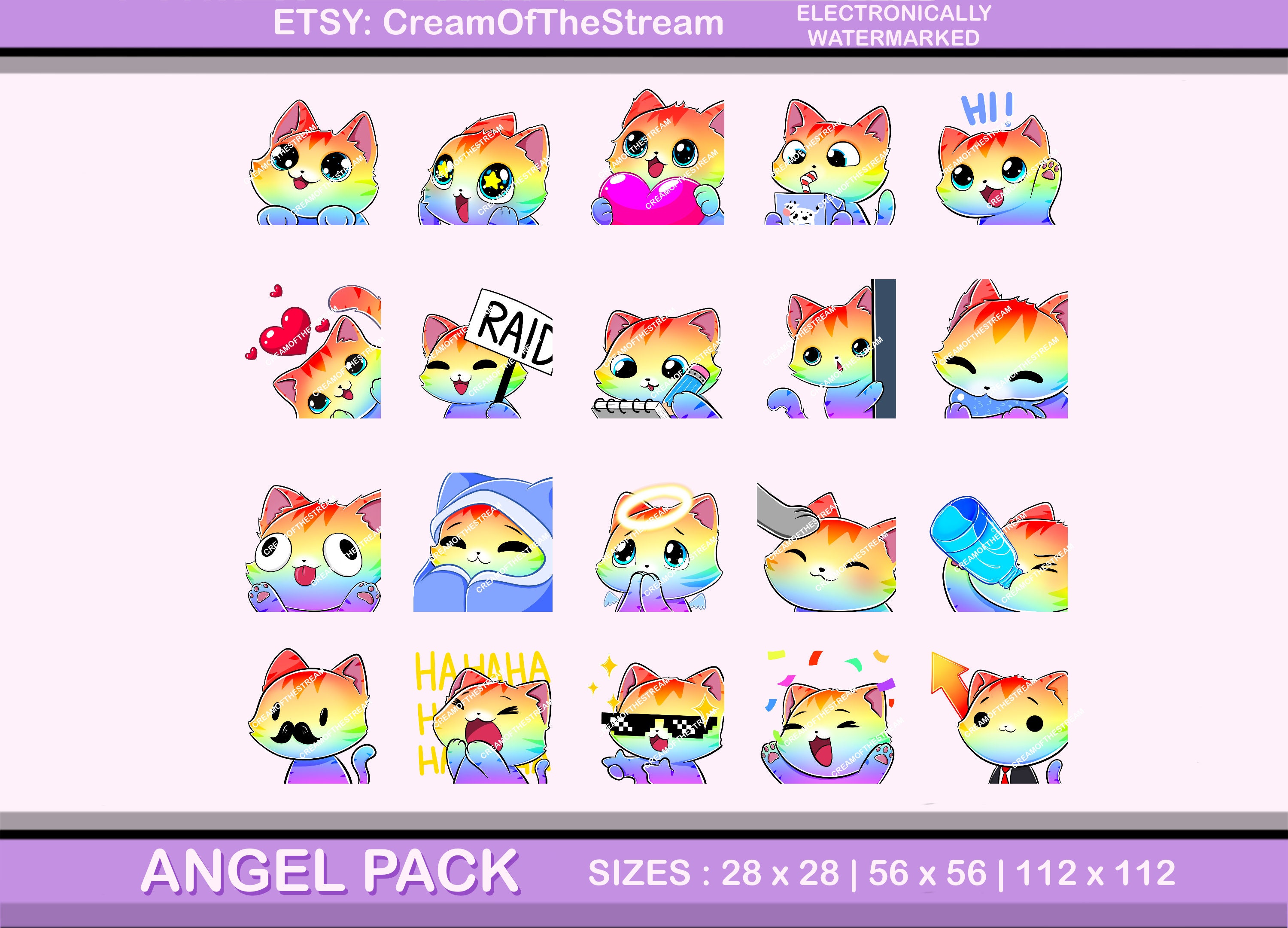 GOOD 20 RAINBOW Cat Emotes Mega Pack | Cute Chibi Kitten Fury Pet Sweet ...