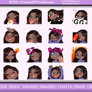 70pcs Chibi Girl Twitch Emotes ( Innes | Dark Brown Hair | Brown Eyes ...