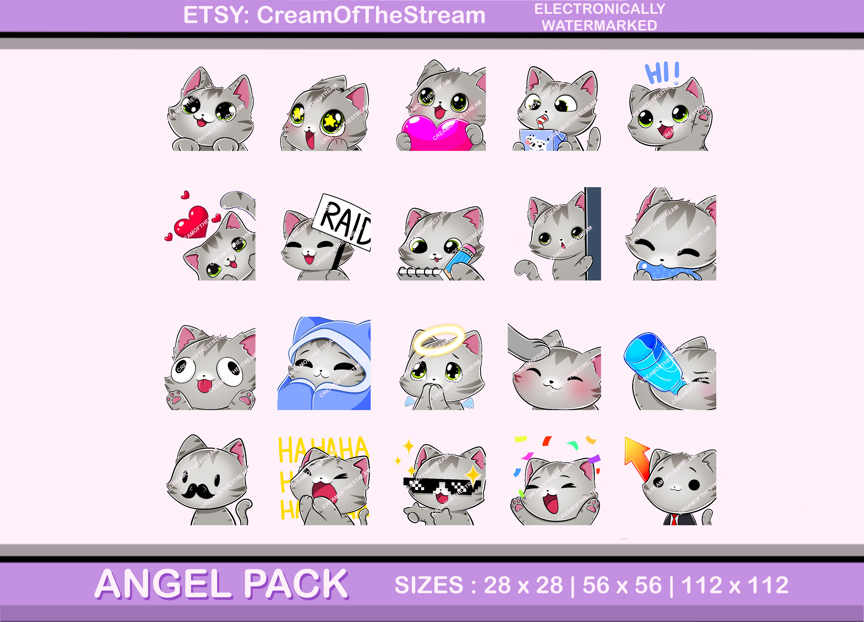 42 GREY CAT EMOTES Mega Pack | Cute Chibi Kitten Furry Pet Angel Sweet ...