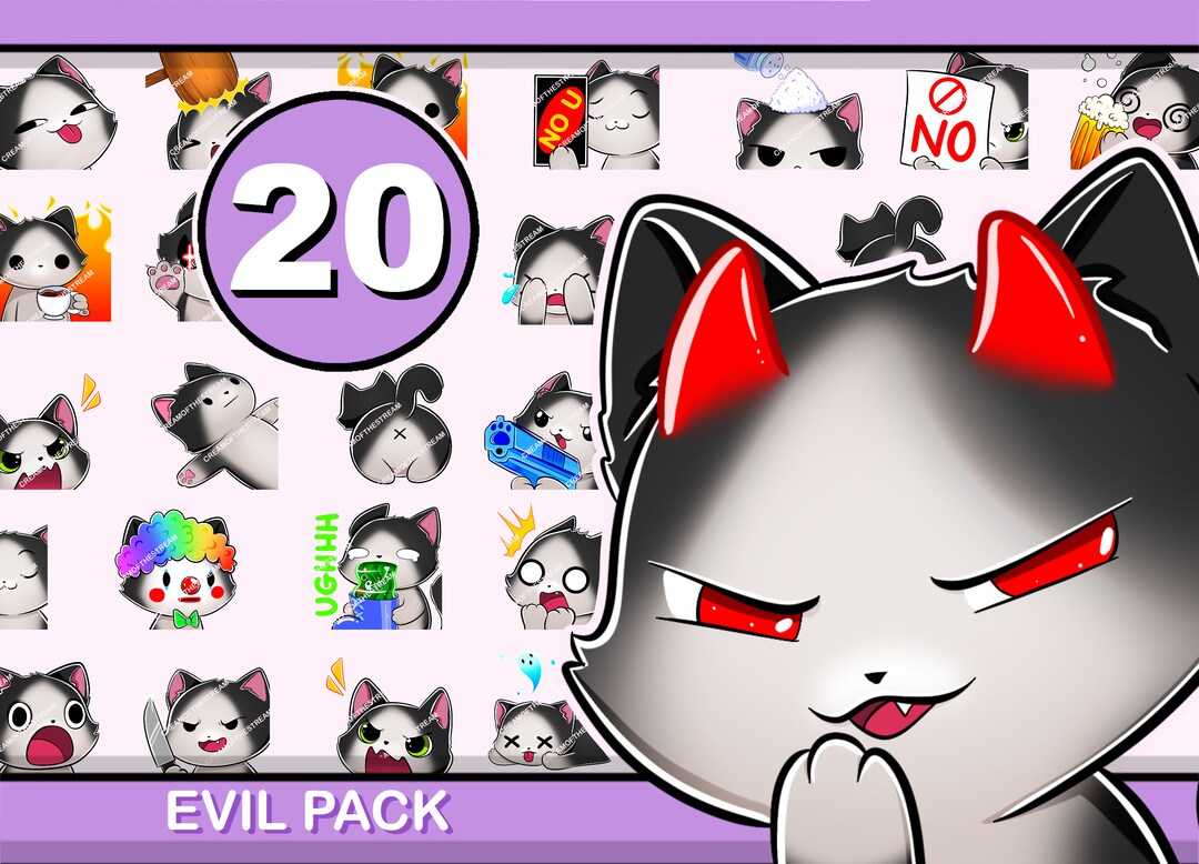 EVIL 20 BLACK- WHITE Cat Emotes Mega Pack | Cute Maine Coon Kitten ...