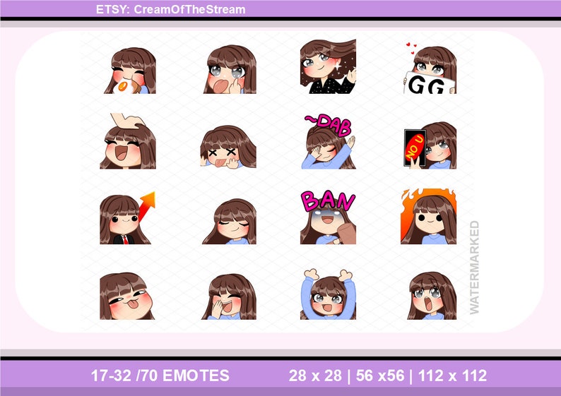 70pcs Chibi Girl Twitch Emotes Female Mysti FRINGE : Brown - Etsy