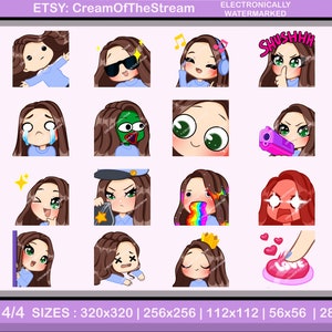 P2U Emotes Chibi Girl Emotes 70pcs ( Girl MELODY: Brown Hair | Emerald ...