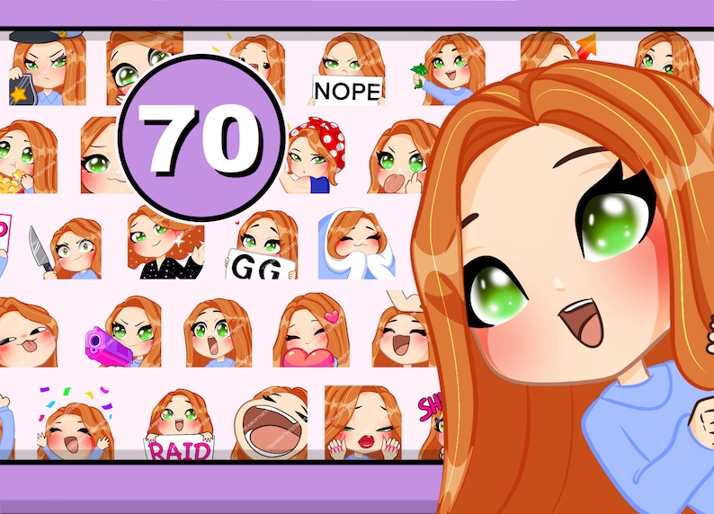 70pcs Chibi Girl Twitch Emotes Female GINA : Ginger Hair - Etsy