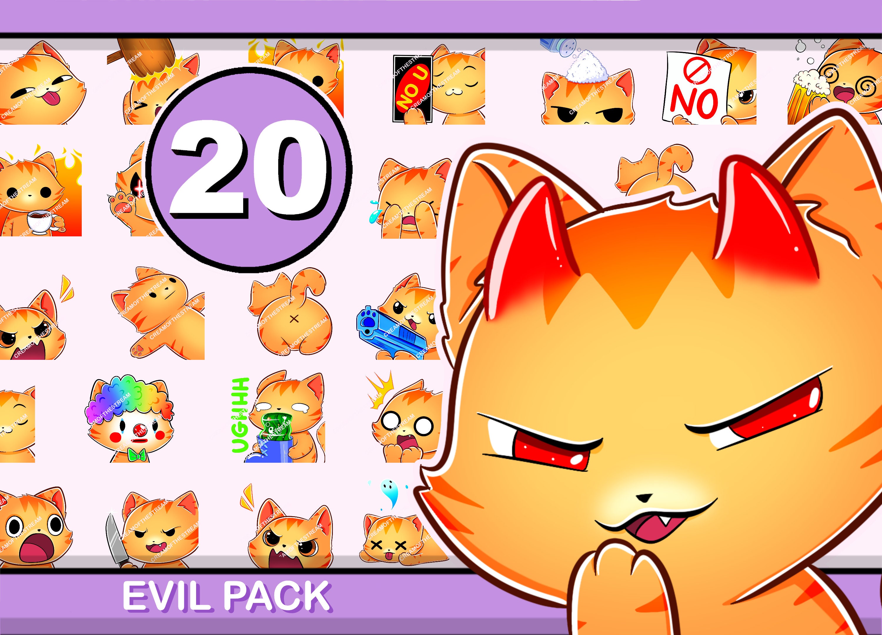 20 ORANGE CAT EMOTES Evil Pack Cute Chibi Kitten Emoji Kitty - Etsy