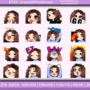 70pcs Cute Girl Twitch Emotes ( Anne | Curly Brown Hair | Brown Eyes ...