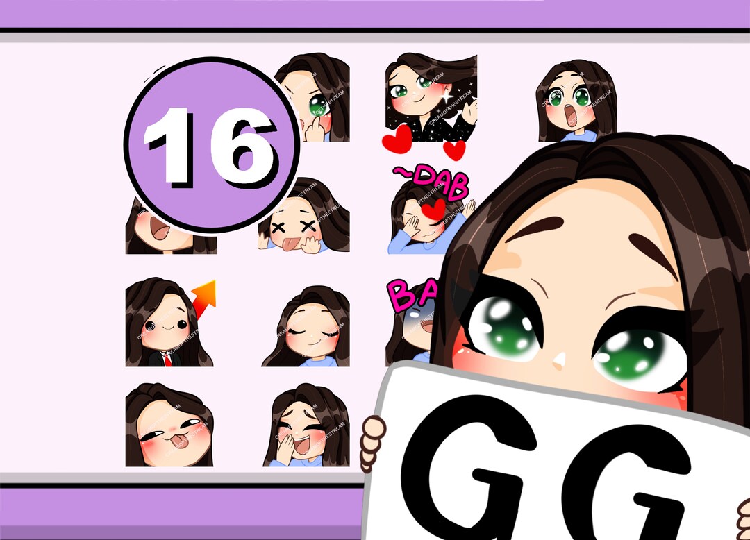 P2U Emote Twitch 16pcs ( Padma | Dark Brown Hair | Emerald Eyes | Pale ...