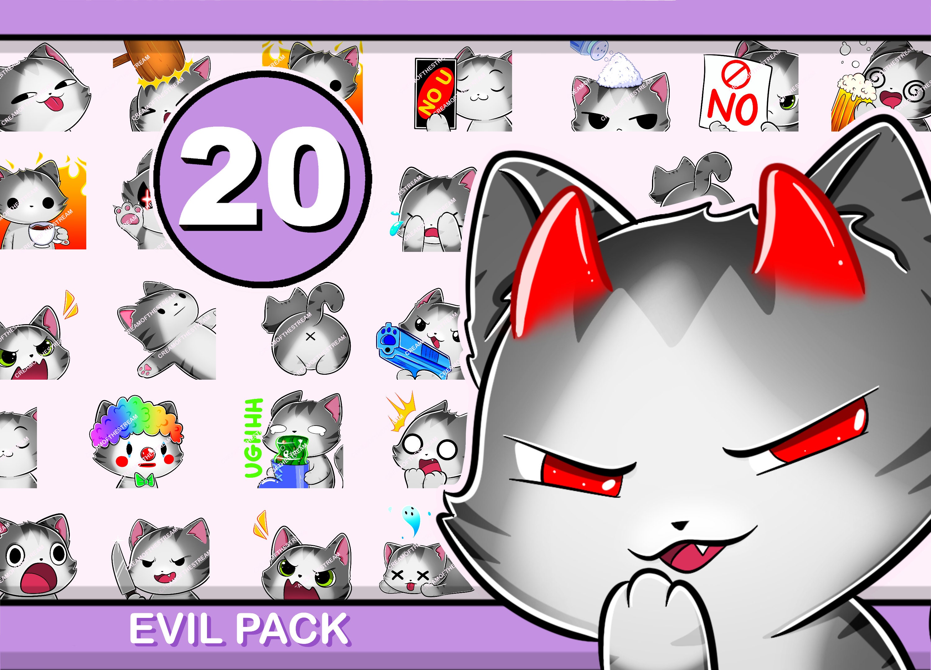 20 GREY-WHITE CAT Emotes Evil Pack |cute Chibi Kitten Furry Pet Angel ...