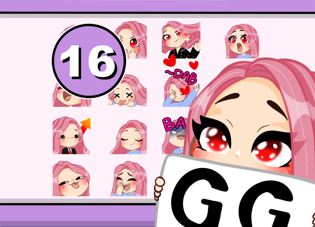 Twitch Emotes 16pcs Girl CLAIRE : Pink Hair Red Eyes - Etsy