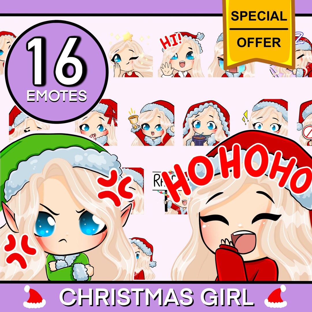 Santa Chibi Emotes Twitch Emote Pack ( Sophia | Light Blonde Hair ...