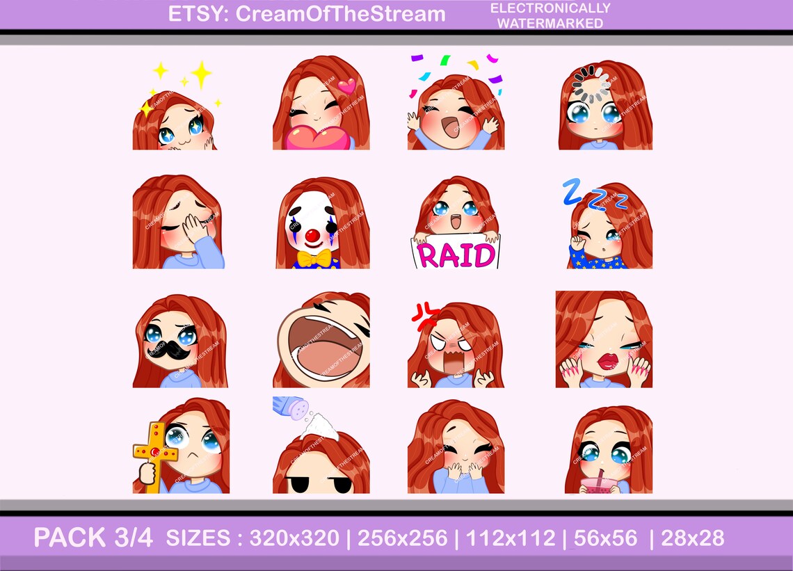 70pcs Chibi Girl Twitch Emotes ( Female RAJA : Ruby Hair | Blue Eyes ...