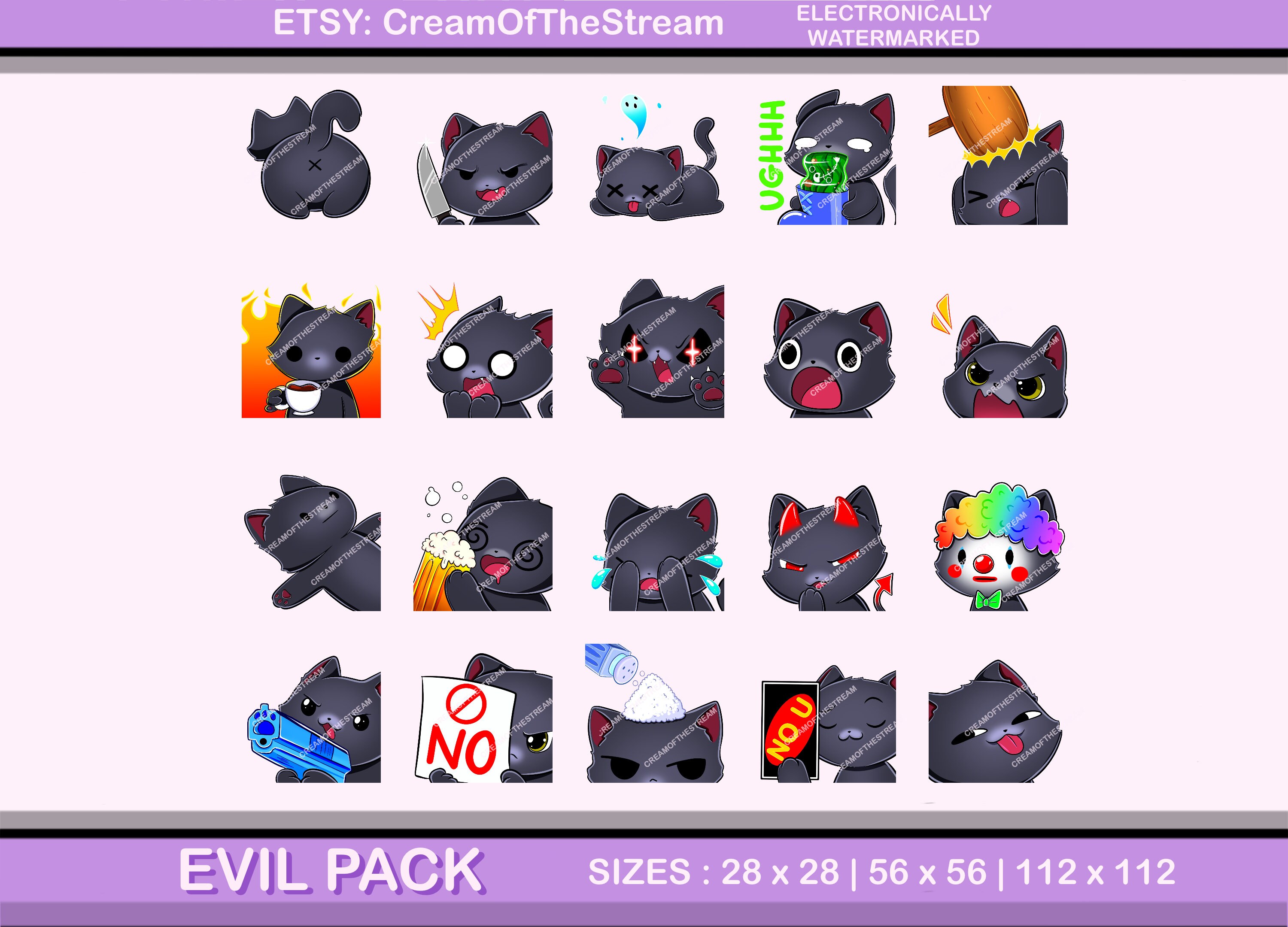 EVIL 20 BLACK CAT Emotes Mega Pack Cute Chibi Kitten Funny - Etsy