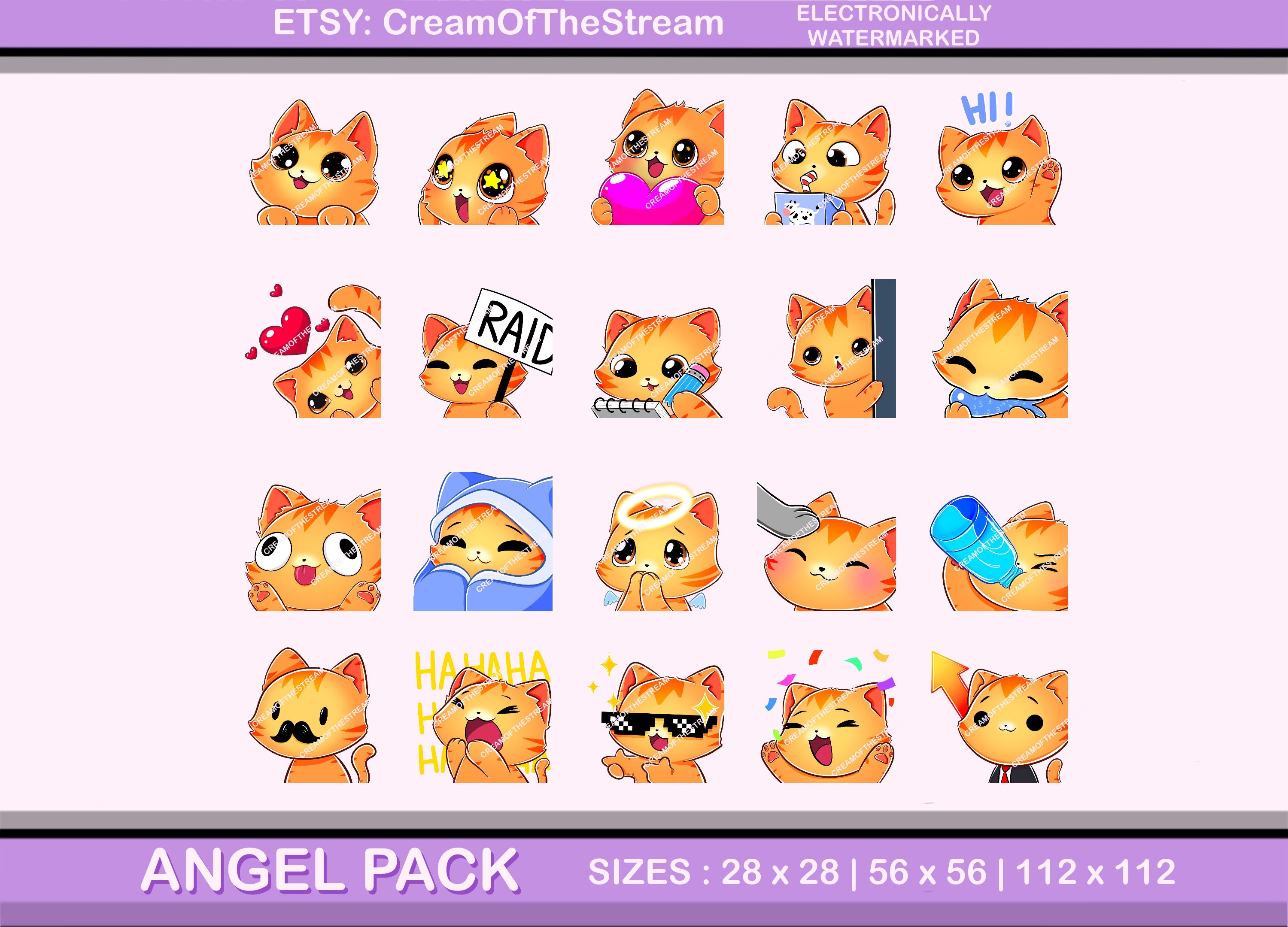 42 ORANGE CAT EMOTES Mega Pack | Cute Chibi Kitten Furry Pet Angel ...