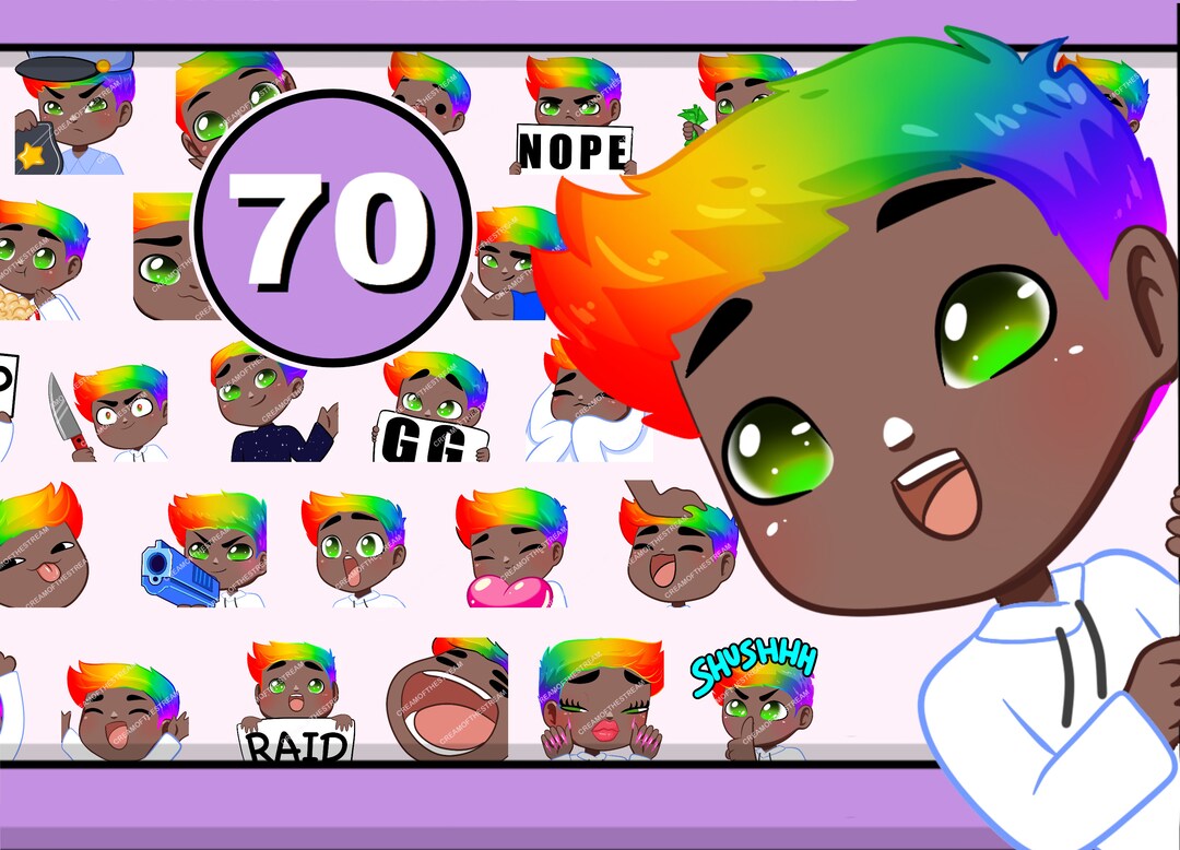 Lgbtq Emotes 70pcs ( PRIDE : Rainbow Hair | Green Eyes | Mocha Skin) - Etsy