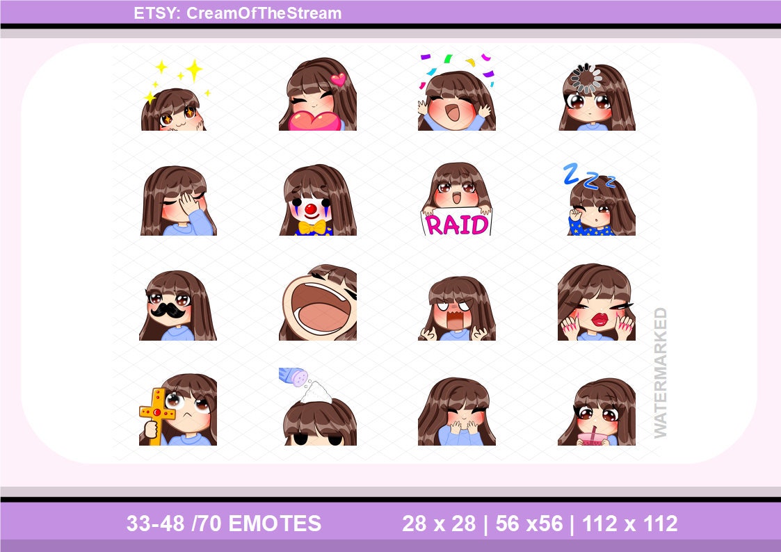 70pcs Chibi Girl Twitch Emotes Female Anne FRINGE : Brown - Etsy