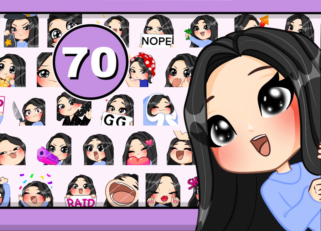 Twitch and Discord Emotes 70pcs ( Edna | Black Hair | Black Eyes | Pale ...