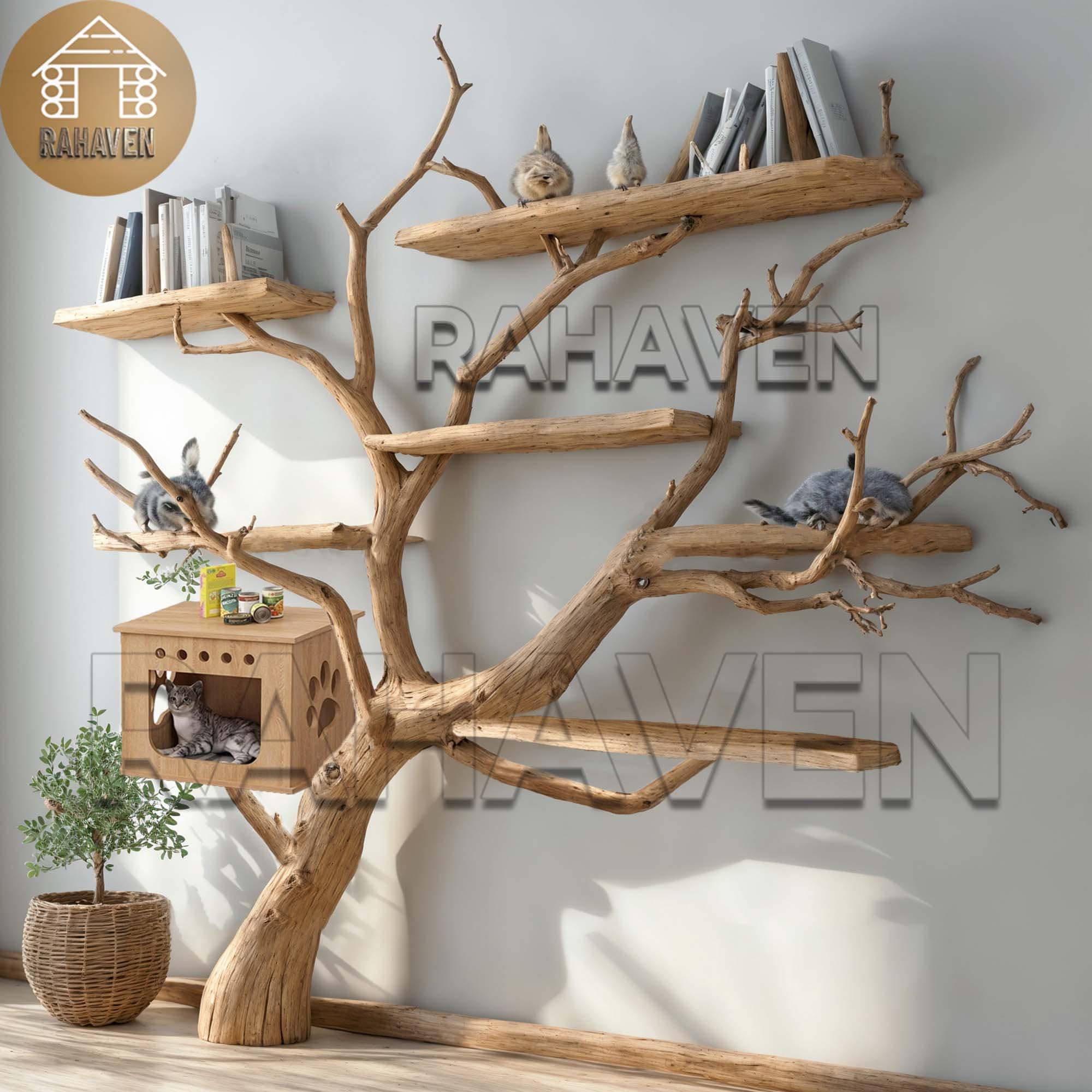 Tree Branch Floating Bookshelf Unique Bookcase Handmade Furniture Wall ...