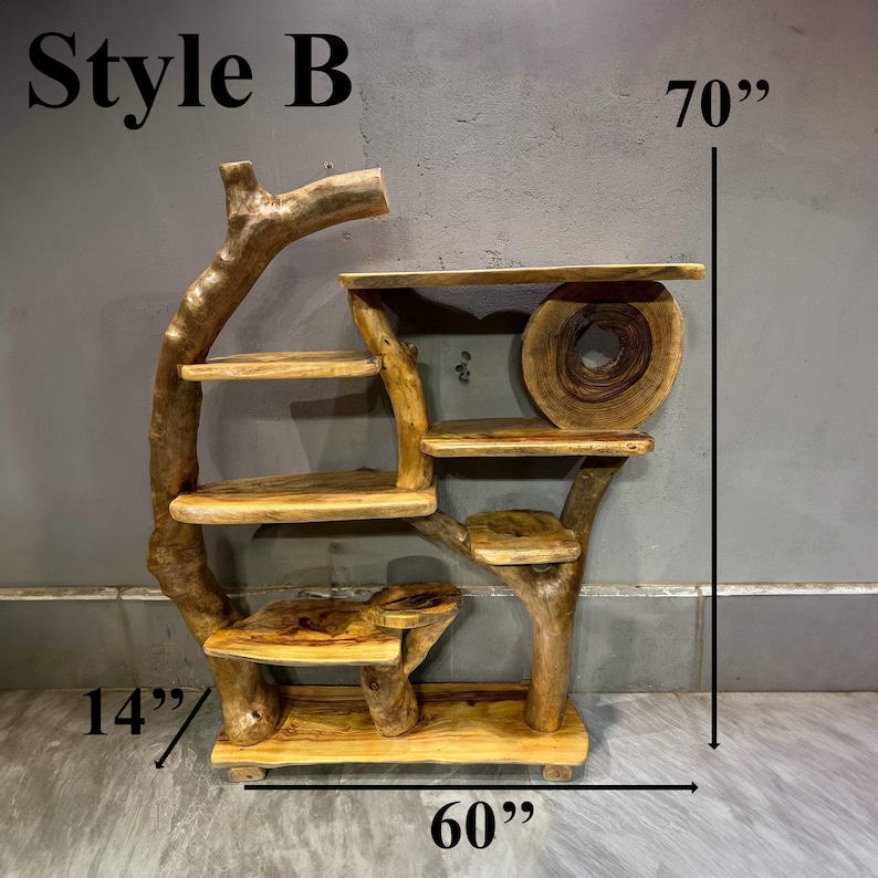 Solid Wood Bookcase Mid Century Free Standing Vintage Bookshelf Display ...