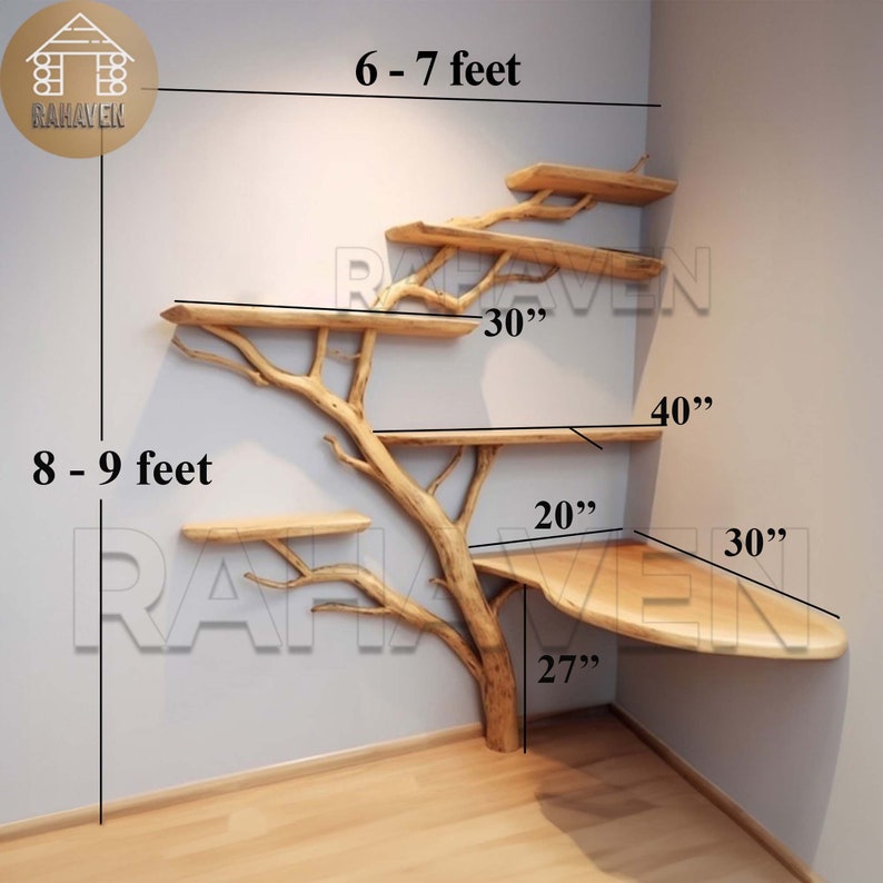 Tree Corner Bookshelves Live Edge Corner Shelf Solid Wood Bookcase ...