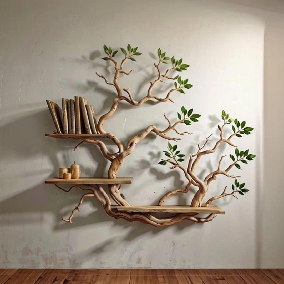 Tree Bookshelf Live Edge Floating Shelf Wall Mount Bookshelf Driftwood ...