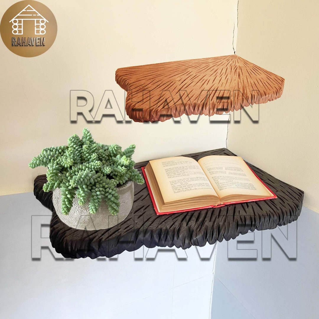 Live Edge Corner Shelf Solid Wood Shelf Floating Bookshelf on Wall ...