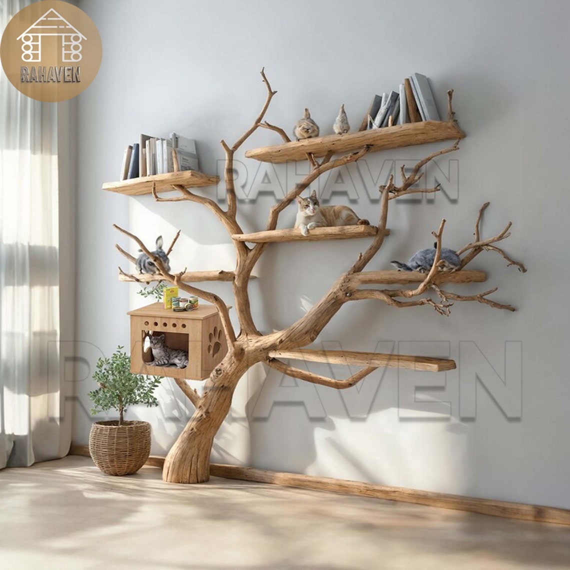 Tree Branch Floating Bookshelf Unique Bookcase Handmade Furniture Wall ...