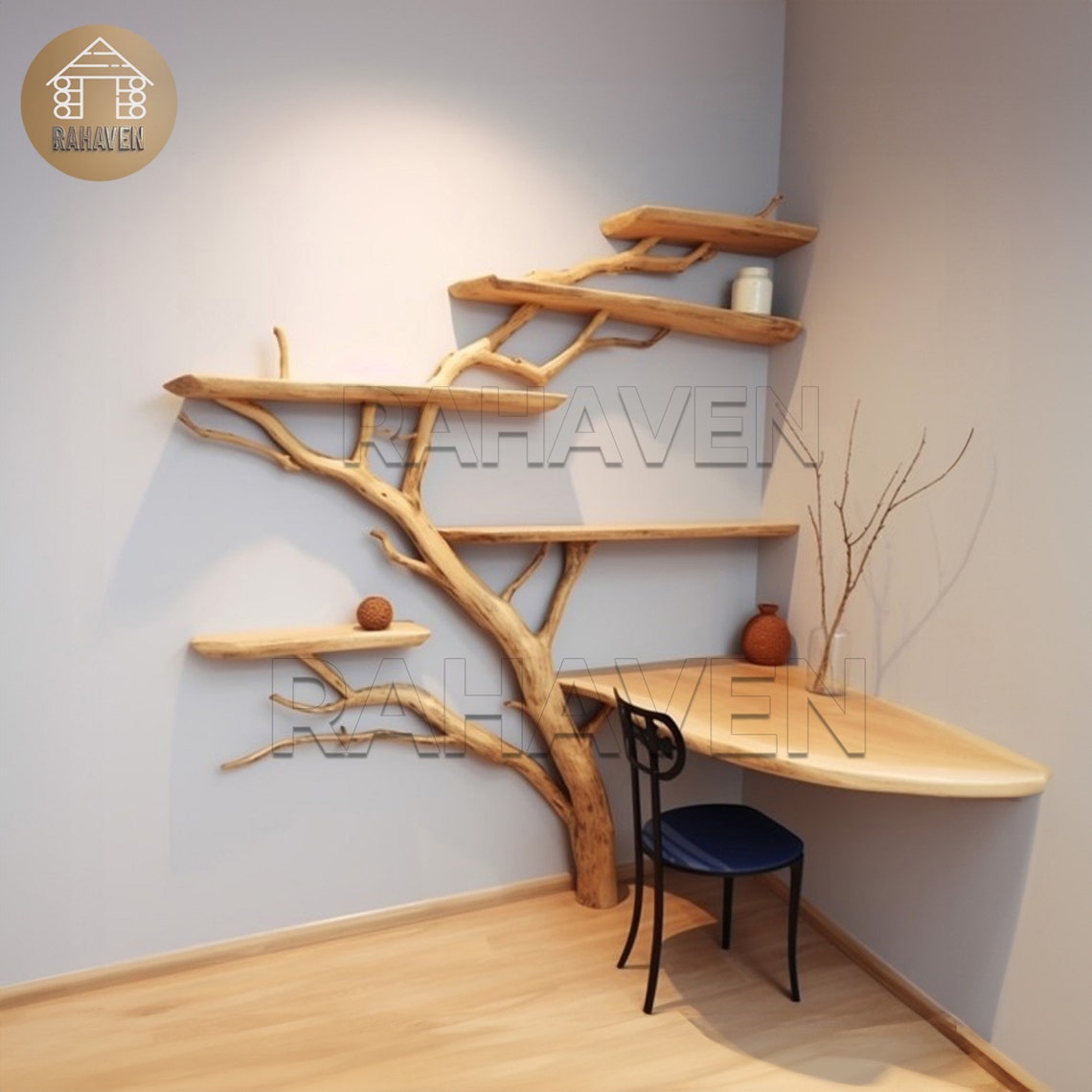 Tree Corner Bookshelves Live Edge Corner Shelf Solid Wood Bookcase ...