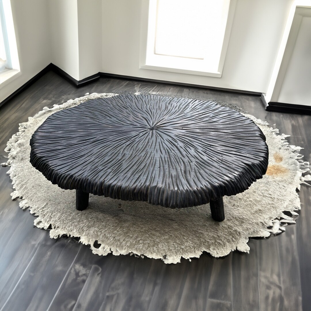 Round Coffee Table Live Edge Dining Table Solid Wood Black Coffee Table ...