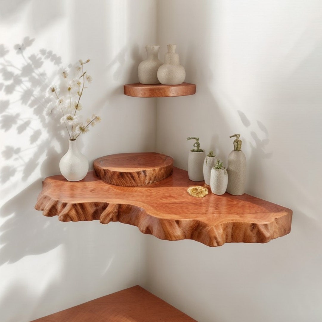 Live Edge Corner Shelf Floating Shelves for Kitchen Solid Wood Wall ...