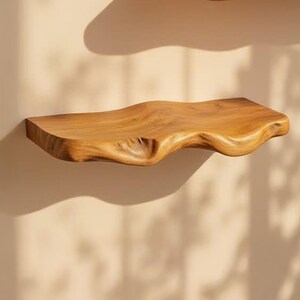 Wavy Floating Shelf Solid Wood Bookshelf Wall Mount Live Edge Shelves ...