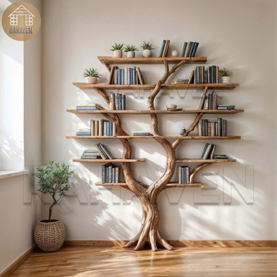 Tree Bookshelf Floating Solid Wood Shelf Driftwood Branch Wall Mount ...