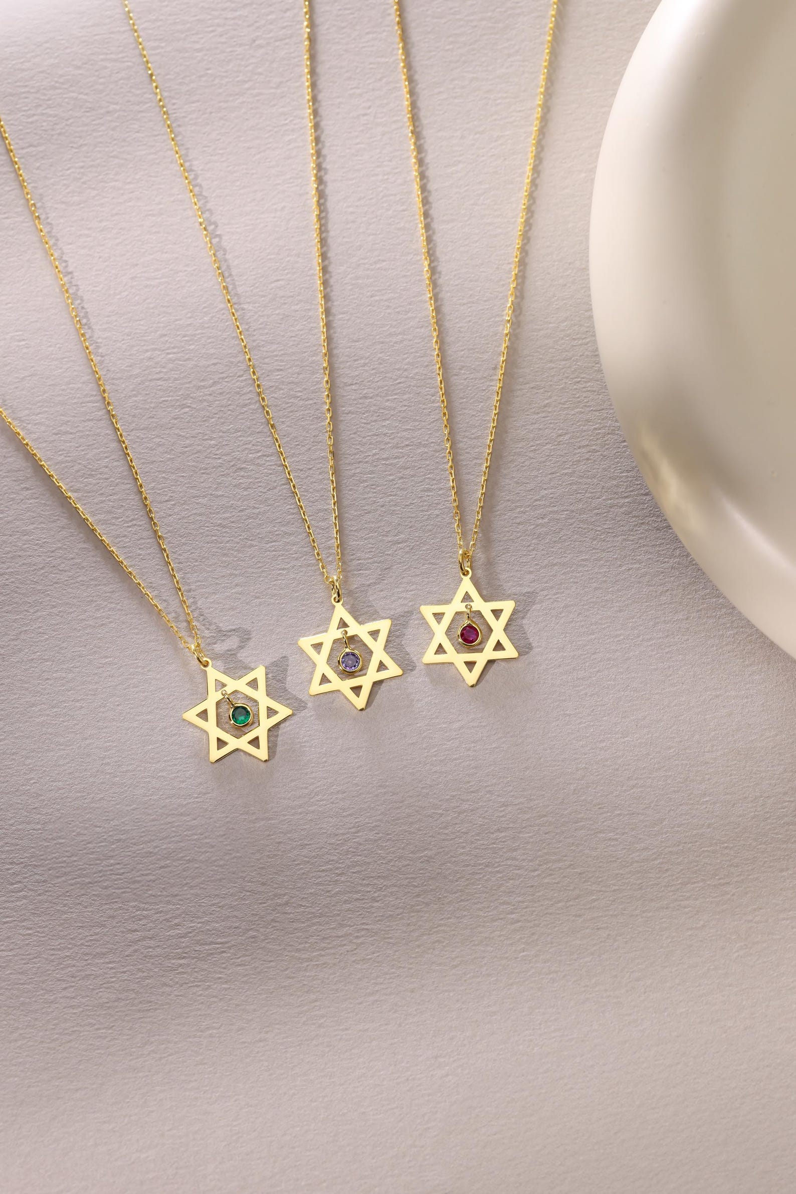 Star of David Necklace With Birth Stone, Silver Magen David, Tiny ...