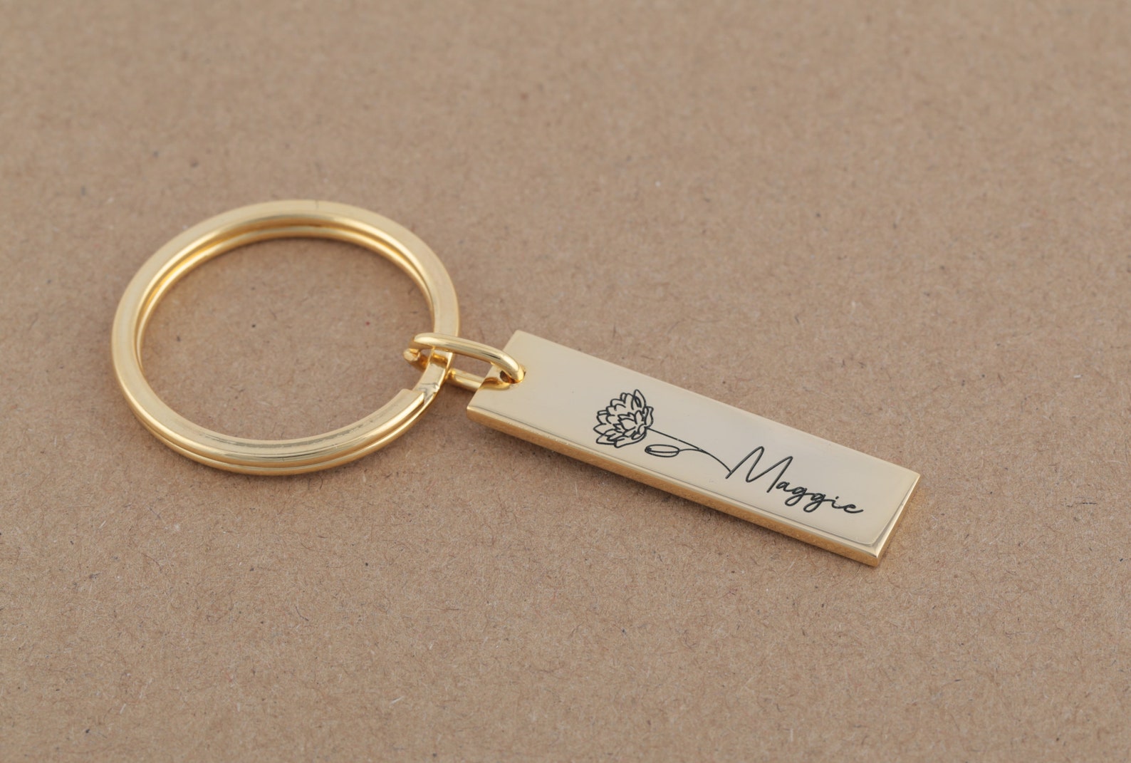 Custom Name Birth Flower Keychain, Birth Month Flower Keyring, Flower ...