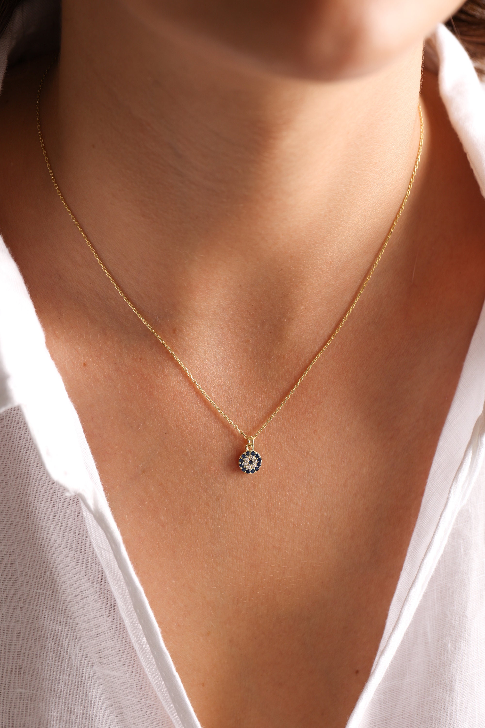 Silver Evil Eye Necklace, Protection Necklace, Kabbalah Necklace, Evil ...