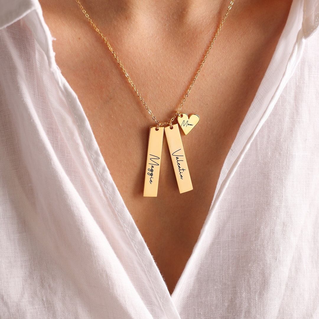 Custom Engraved Bar Necklace, Handmade Personalized Engraved Jewelry ...