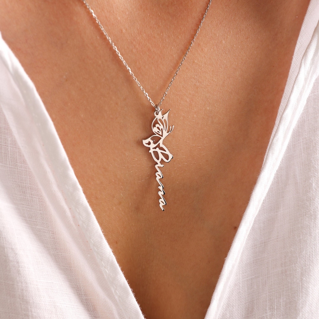 Butterfly Name Necklace, Custom Name Necklace With Butterfly, Dainty ...