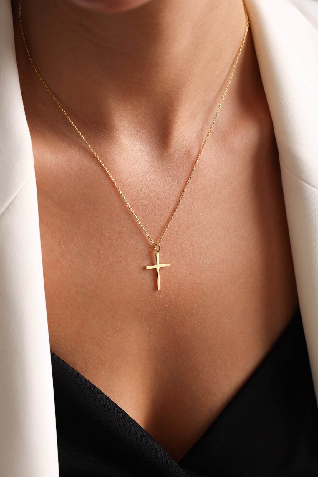 Silver Cross Necklace, Dainty Silver Cross Necklace, Tiny Cross ...