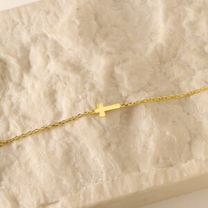 Sterling Silver Tiny Cross Bracelet, Cross Jewelry, Religious Bracelet ...