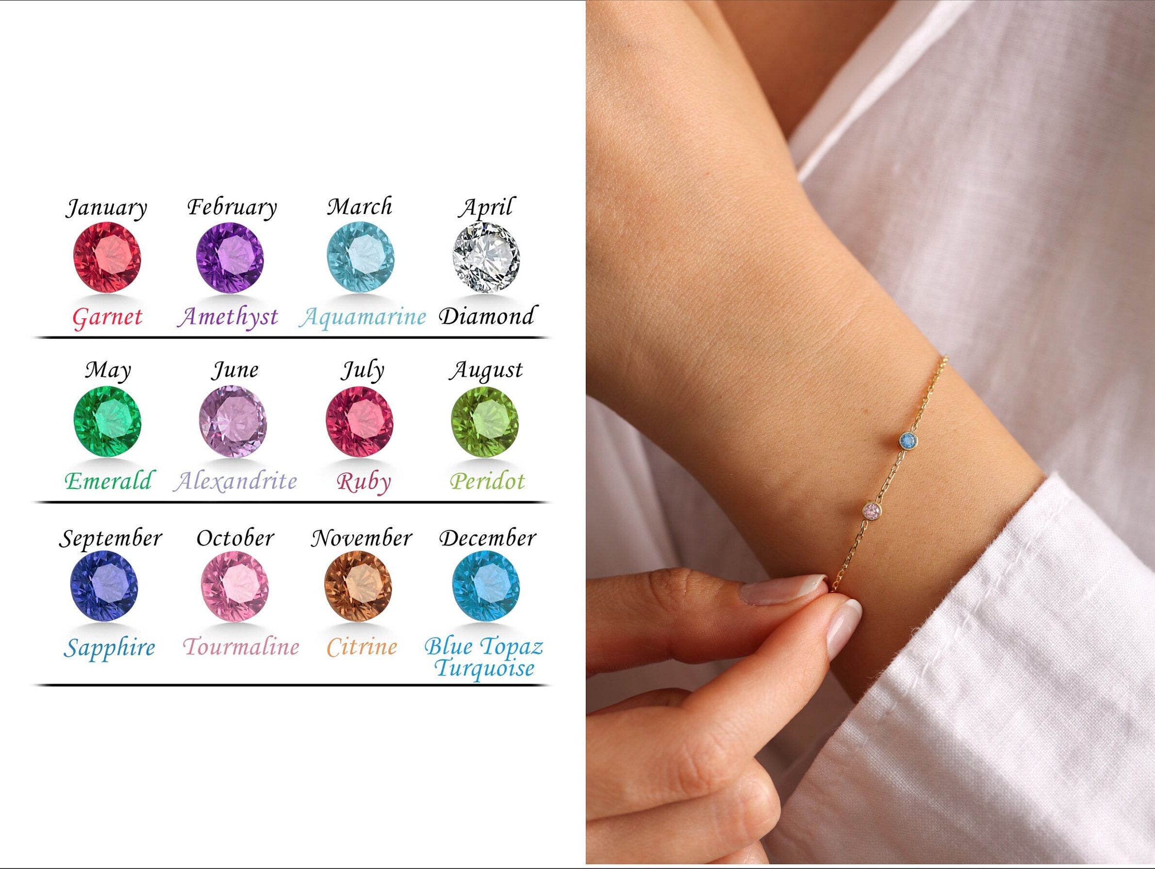 Custom Birthstone Bracelet, Multiple Birthstone Bracelet, Birthstone ...