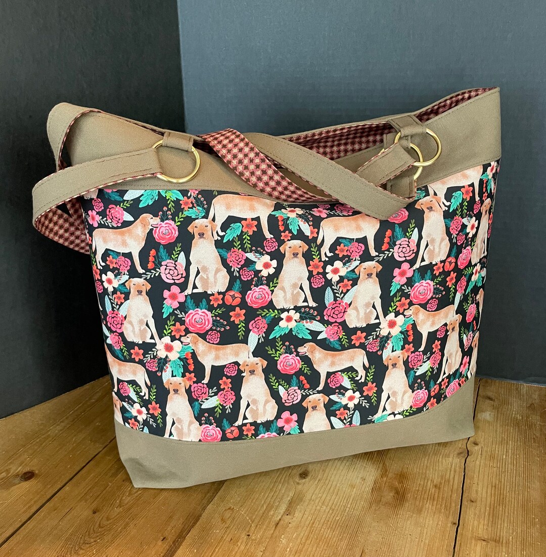 Handmade Tote, Shoulder Tote, Golden Lab Dog Theme Print, Overnight Bag ...