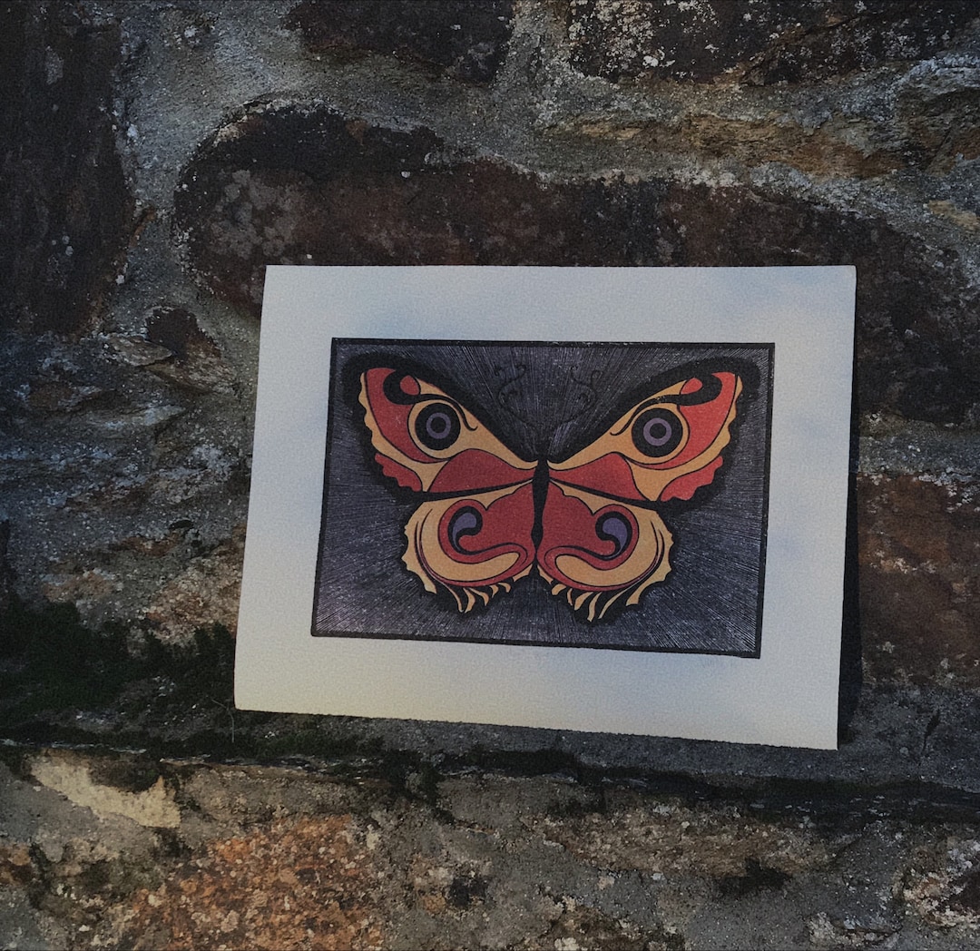 Reduction Linocut Print of Butterfly dont Give Up - Etsy