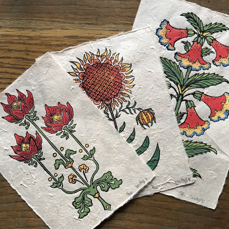 Handmade Linocut Flower Print Part 3 Wall Art Home Decor - Etsy