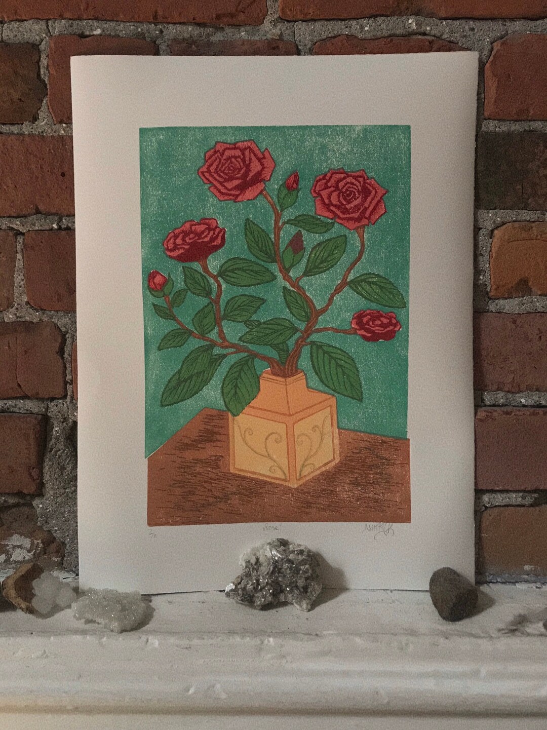 Handmade Linocut Reduction Multi Block Flower Print “rose” - Etsy