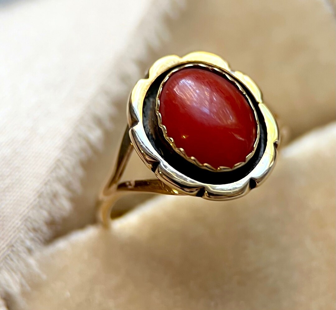 Signed Ed Kee Coral Navajo Ring in 14k Yellow Gold - Etsy