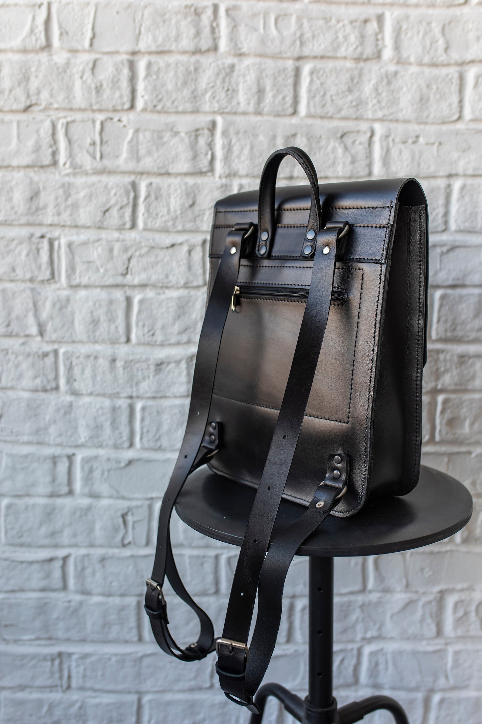 Black Leather Backpack Women Small Backpack Purse Minimalist - Etsy