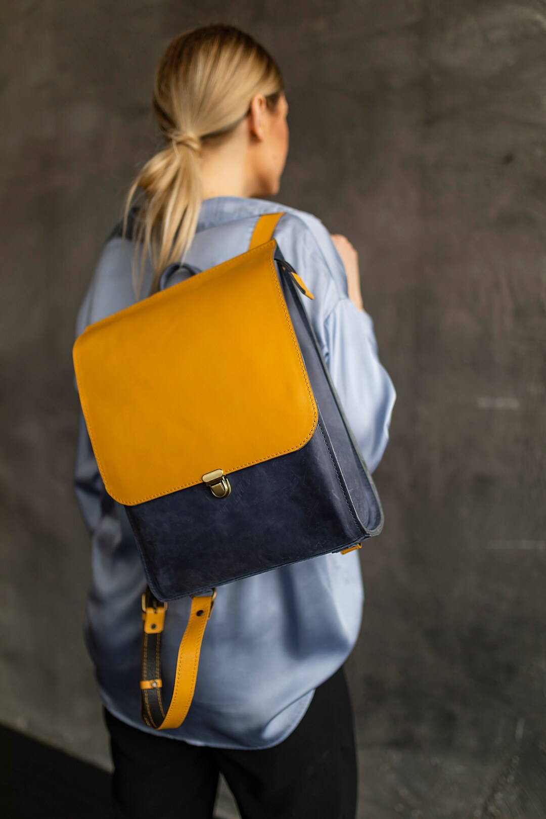 Colorful Leather Backpack Women, Rucksack for Women, Yellow Leather ...
