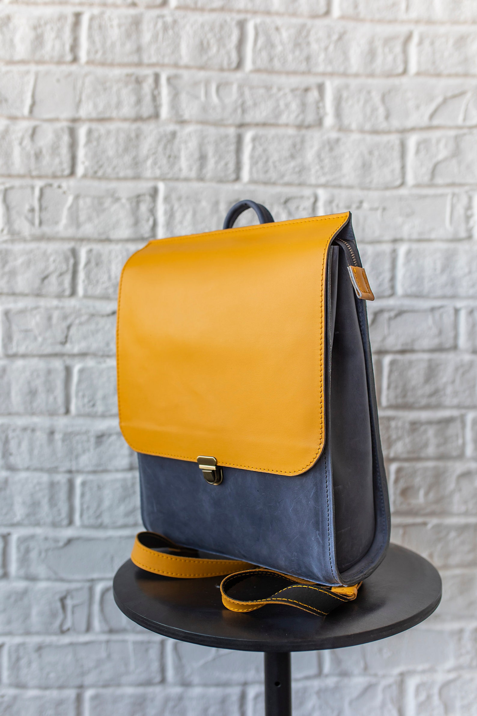 Colorful Leather Backpack Women, Rucksack for Women, Yellow Leather ...