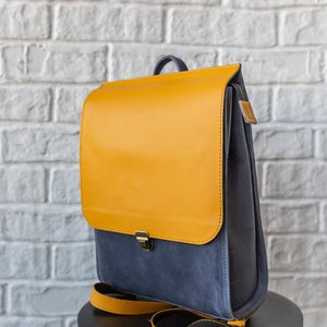 Colorful Leather Backpack Women, Rucksack for Women, Yellow Leather ...